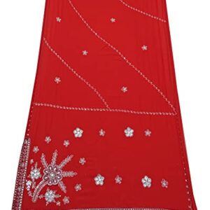 Peegli Indian Sarong Wrap Red Vintage Textile Georgette DIY Fabric Traditional Embroidered Cloth