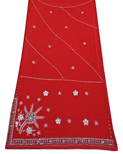 Peegli Indian Sarong Wrap Red Vintage Textile Georgette DIY Fabric Traditional Embroidered Cloth