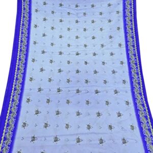 Peegli Indian Vintage Blue Silk Blend DIY Fabric Casual Dress Material Printed Textile