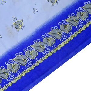 Peegli Indian Vintage Blue Silk Blend DIY Fabric Casual Dress Material Printed Textile