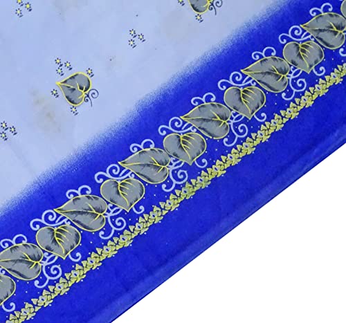 Peegli Indian Vintage Blue Silk Blend DIY Fabric Casual Dress Material Printed Textile