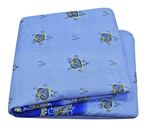 Peegli Indian Vintage Blue Silk Blend DIY Fabric Casual Dress Material Printed Textile