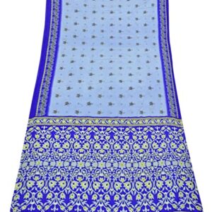 Peegli Indian Vintage Blue Silk Blend DIY Fabric Casual Dress Material Printed Textile