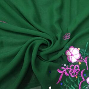 Peegli Indian Sarong Wrap Green Vintage Textile Georgette DIY Fabric Traditional Embroidered Material