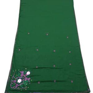 Peegli Indian Sarong Wrap Green Vintage Textile Georgette DIY Fabric Traditional Embroidered Material