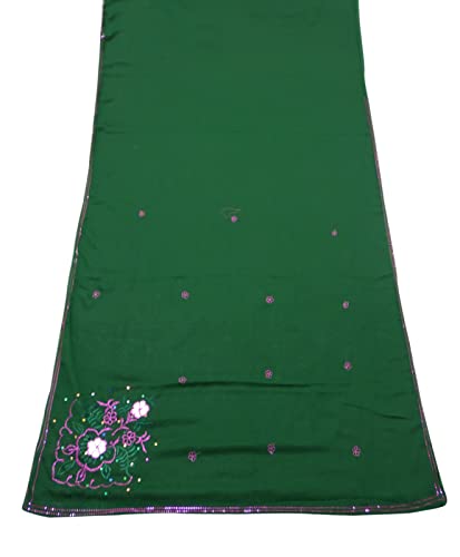 Peegli Indian Sarong Wrap Green Vintage Textile Georgette DIY Fabric Traditional Embroidered Material