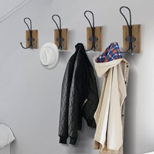 TEGUEPS Wall Hooks for Hanging, 2 Pack Farmhouse Towel Hooks for Bathrooms Wall Mounted, Heavy Duty Rustic Decorative Wood Coat Hooks Hanging Keys Robe Hat for Bedroom, Kitchen,(Weathered Brown)