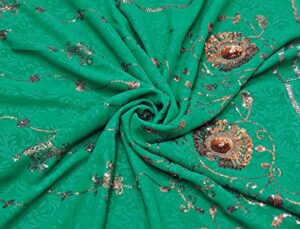 peegli indian vintage green cloth georgette diy fabric traditional dress sequins textile