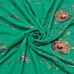 Peegli Indian Vintage Green Cloth Georgette DIY Fabric Traditional Dress Sequins Textile