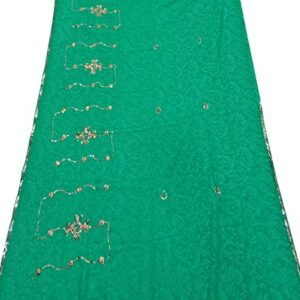 Peegli Indian Vintage Green Cloth Georgette DIY Fabric Traditional Dress Sequins Textile