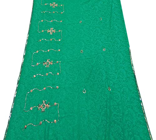 Peegli Indian Vintage Green Cloth Georgette DIY Fabric Traditional Dress Sequins Textile