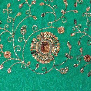 Peegli Indian Vintage Green Cloth Georgette DIY Fabric Traditional Dress Sequins Textile