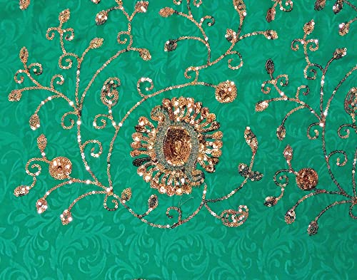 Peegli Indian Vintage Green Cloth Georgette DIY Fabric Traditional Dress Sequins Textile