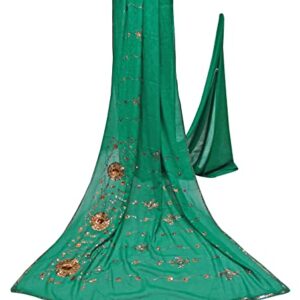 Peegli Indian Vintage Green Cloth Georgette DIY Fabric Traditional Dress Sequins Textile