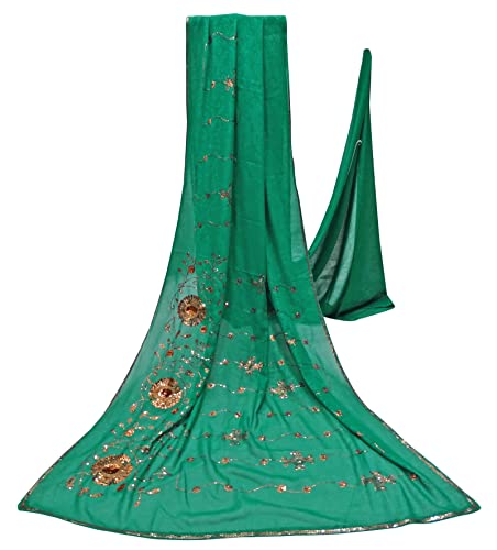 Peegli Indian Vintage Green Cloth Georgette DIY Fabric Traditional Dress Sequins Textile