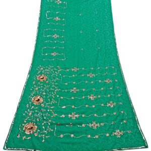 Peegli Indian Vintage Green Cloth Georgette DIY Fabric Traditional Dress Sequins Textile