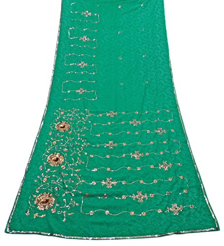 Peegli Indian Vintage Green Cloth Georgette DIY Fabric Traditional Dress Sequins Textile