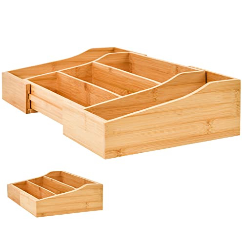 Expandbale Bamboo Countertop Organizer Bin，Counter And Pantry Organization For Kitchen, Bathroom And Dining Room，1 Pack，Natural Color