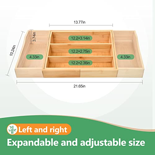 Expandbale Bamboo Countertop Organizer Bin，Counter And Pantry Organization For Kitchen, Bathroom And Dining Room，1 Pack，Natural Color