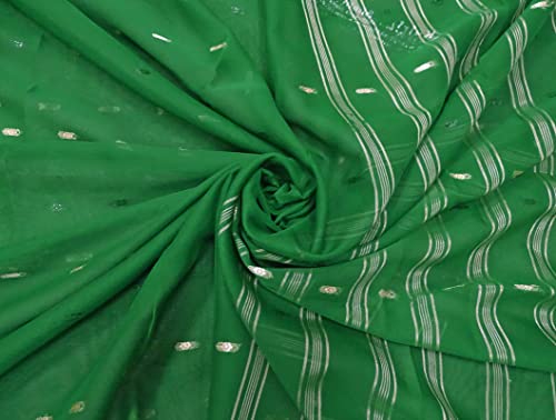 Peegli Indian Vintage Green Cloth Georgette DIY Fabric Traditional Dress Material Woven Textile