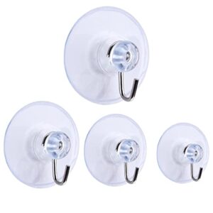 cologo 40 pieces suction cup hooks assorted size, clear pvc suction cups with metal hooks heavy duty removable large and small wall hooks for kitchen bathroom shower hanging organizer supplies