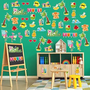 ADXCO 72 Pieces Summer Bulletin Board Decorations Tropical Cutouts Paper Flamingo Pineapple Cutouts Hawaiian School Bulletin Board Set for Classroom Party Supplies