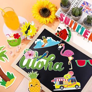 ADXCO 72 Pieces Summer Bulletin Board Decorations Tropical Cutouts Paper Flamingo Pineapple Cutouts Hawaiian School Bulletin Board Set for Classroom Party Supplies