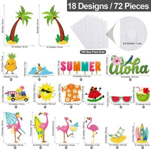 ADXCO 72 Pieces Summer Bulletin Board Decorations Tropical Cutouts Paper Flamingo Pineapple Cutouts Hawaiian School Bulletin Board Set for Classroom Party Supplies