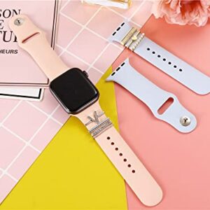 5Pcs Charms for Apple Watch band 41mm 45mm 40mm 44mm 38mm 42mm Women,Diamond+Metal Jewelry Decorative Ring Loops For iWatch series 8 7 6 5 4 3 2 se,Galaxy watch 5/4,Silicone strap Charm Accessories