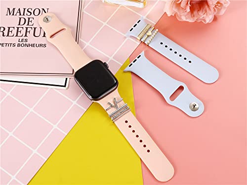 5Pcs Charms for Apple Watch band 41mm 45mm 40mm 44mm 38mm 42mm Women,Diamond+Metal Jewelry Decorative Ring Loops For iWatch series 8 7 6 5 4 3 2 se,Galaxy watch 5/4,Silicone strap Charm Accessories