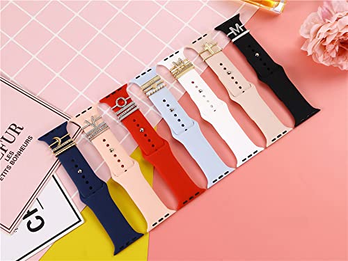 5Pcs Charms for Apple Watch band 41mm 45mm 40mm 44mm 38mm 42mm Women,Diamond+Metal Jewelry Decorative Ring Loops For iWatch series 8 7 6 5 4 3 2 se,Galaxy watch 5/4,Silicone strap Charm Accessories