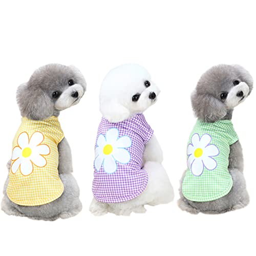 3 Pcs Tikwek Dog Clothes for Small Dogs Girl, Puppy Sleeveless Vest，Summer Pet Outfits, Printed Dog T-Shirts，Cute Cool Sweatshirt(flower2,M)