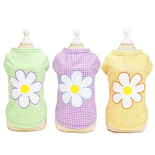 3 Pcs Tikwek Dog Clothes for Small Dogs Girl, Puppy Sleeveless Vest，Summer Pet Outfits, Printed Dog T-Shirts，Cute Cool Sweatshirt(flower2,M)