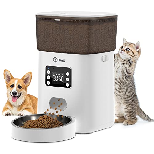 Ciays Automatic Cat Feeders, 4L Cat Food Dispenser Up to 20 Portions 6 Meals Per Day, Pet Dry Food Dispenser with Distribution Alarms for Small Medium Cats Dogs, White