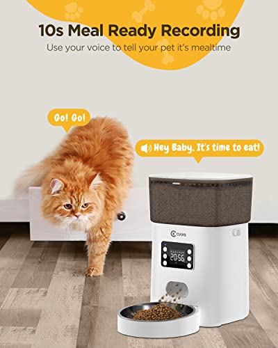 Ciays Automatic Cat Feeders, 4L Cat Food Dispenser Up to 20 Portions 6 Meals Per Day, Pet Dry Food Dispenser with Distribution Alarms for Small Medium Cats Dogs, White