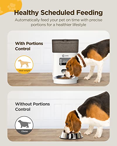 Ciays Automatic Cat Feeders, 4L Cat Food Dispenser Up to 20 Portions 6 Meals Per Day, Pet Dry Food Dispenser with Distribution Alarms for Small Medium Cats Dogs, White