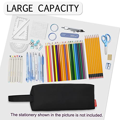 Fmeida Black Pencil Case Large Capacity Pencil Bag with Handle Pencil Cases Zipper Portable Pencil Storage Pouch Bag Pen Holder Minimalist Stationery Organizer for College Office Supplies