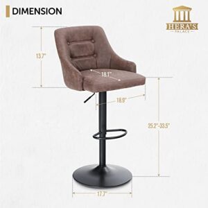 HERA'S PALACE Swivel Barstools, Counter Height Swivel Stool with Armrest and Backrest, Modern Bar Stool PU Leather Adjustable for Bar, Cafe, 300LBS Weight Capacity (Brown)