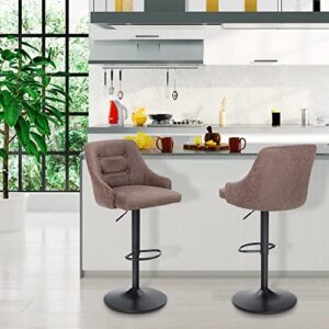 HERA'S PALACE Swivel Barstools, Counter Height Swivel Stool with Armrest and Backrest, Modern Bar Stool PU Leather Adjustable for Bar, Cafe, 300LBS Weight Capacity (Brown)