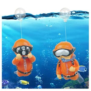 zuofang 2pcs floating aquarium decorations, small fish tank decorations decor, betta fish toys for fish tanks accessories, cute miniature little diver