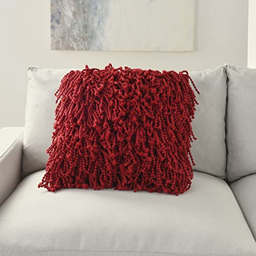 Mina Victory Shag Hand Knotted Fugga RED 20" X 20" Throw Pillow