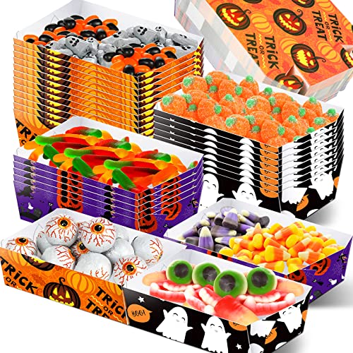 120 Pieces Halloween Paper Food Trays Nacho Trays Halloween Treat Snack Candy Holder Trays Disposable Serving Trays for Halloween Decorations Trick or Treat Party Supplies(5.12 x 3.23 x 1.65 Inches)