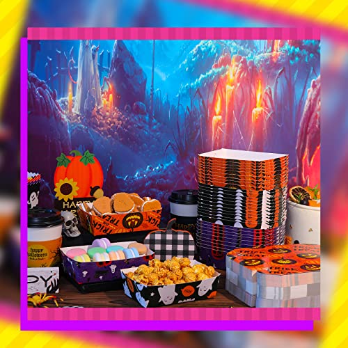 120 Pieces Halloween Paper Food Trays Nacho Trays Halloween Treat Snack Candy Holder Trays Disposable Serving Trays for Halloween Decorations Trick or Treat Party Supplies(5.12 x 3.23 x 1.65 Inches)