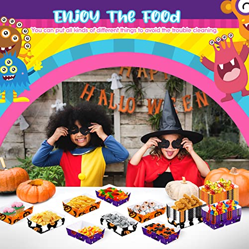 120 Pieces Halloween Paper Food Trays Nacho Trays Halloween Treat Snack Candy Holder Trays Disposable Serving Trays for Halloween Decorations Trick or Treat Party Supplies(5.12 x 3.23 x 1.65 Inches)