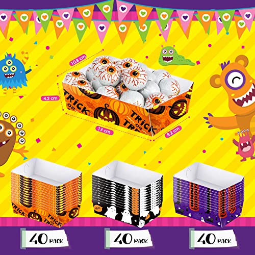 120 Pieces Halloween Paper Food Trays Nacho Trays Halloween Treat Snack Candy Holder Trays Disposable Serving Trays for Halloween Decorations Trick or Treat Party Supplies(5.12 x 3.23 x 1.65 Inches)