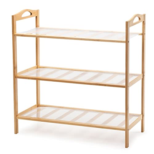 Tuklye Shoe rack,Stylish 3 Tier bamboo shoe rack for entryway,Comes with dust film,shoe organizer for closet