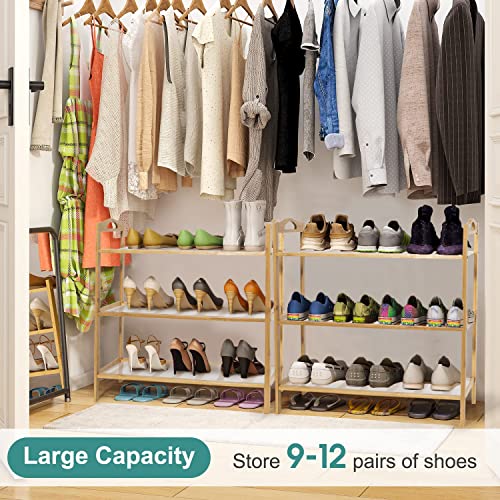 Tuklye Shoe rack,Stylish 3 Tier bamboo shoe rack for entryway,Comes with dust film,shoe organizer for closet