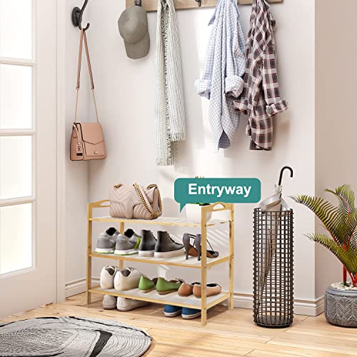 Tuklye Shoe rack,Stylish 3 Tier bamboo shoe rack for entryway,Comes with dust film,shoe organizer for closet