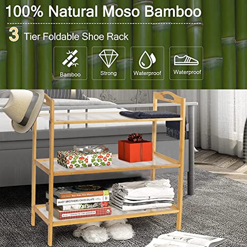 Tuklye Shoe rack,Stylish 3 Tier bamboo shoe rack for entryway,Comes with dust film,shoe organizer for closet