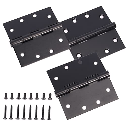 Black Heavy Duty Commercial Door Hinge with Silent Steel Plain Bearing, 4.5 inch X 4.5 inch, Thickness 3 mm Stainless Steel，Super Bearing Capacity（3 Pack）